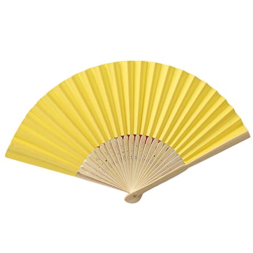 PHONME Multipurpose 2 pcs Chinese Style Fan Pattern Folding Dance Wedding Party Lace Silk Folding Hand Held Flower Fan Girl Women Photo Prop Tool Art for Decoration Vintage style (Color : Yellow)