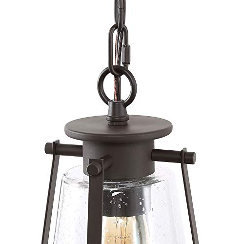 GEPOW Farmhouse Pendant Lighting for Kitchen Island, Rustic Hanging Light Fixture with Seeded Glass Shade for Bedroom, Foyer and Entryway, Bronze