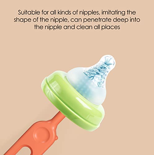 MOOANE Bottle Brush,Silicone Baby Bottles Brush with 360 ° Rotation and Long Handle,Bottle Cleaner Brush Set for Kid,Set of 3 (Orange)