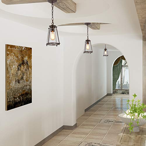 GEPOW Farmhouse Pendant Lighting for Kitchen Island, Rustic Hanging Light Fixture with Seeded Glass Shade for Bedroom, Foyer and Entryway, Bronze