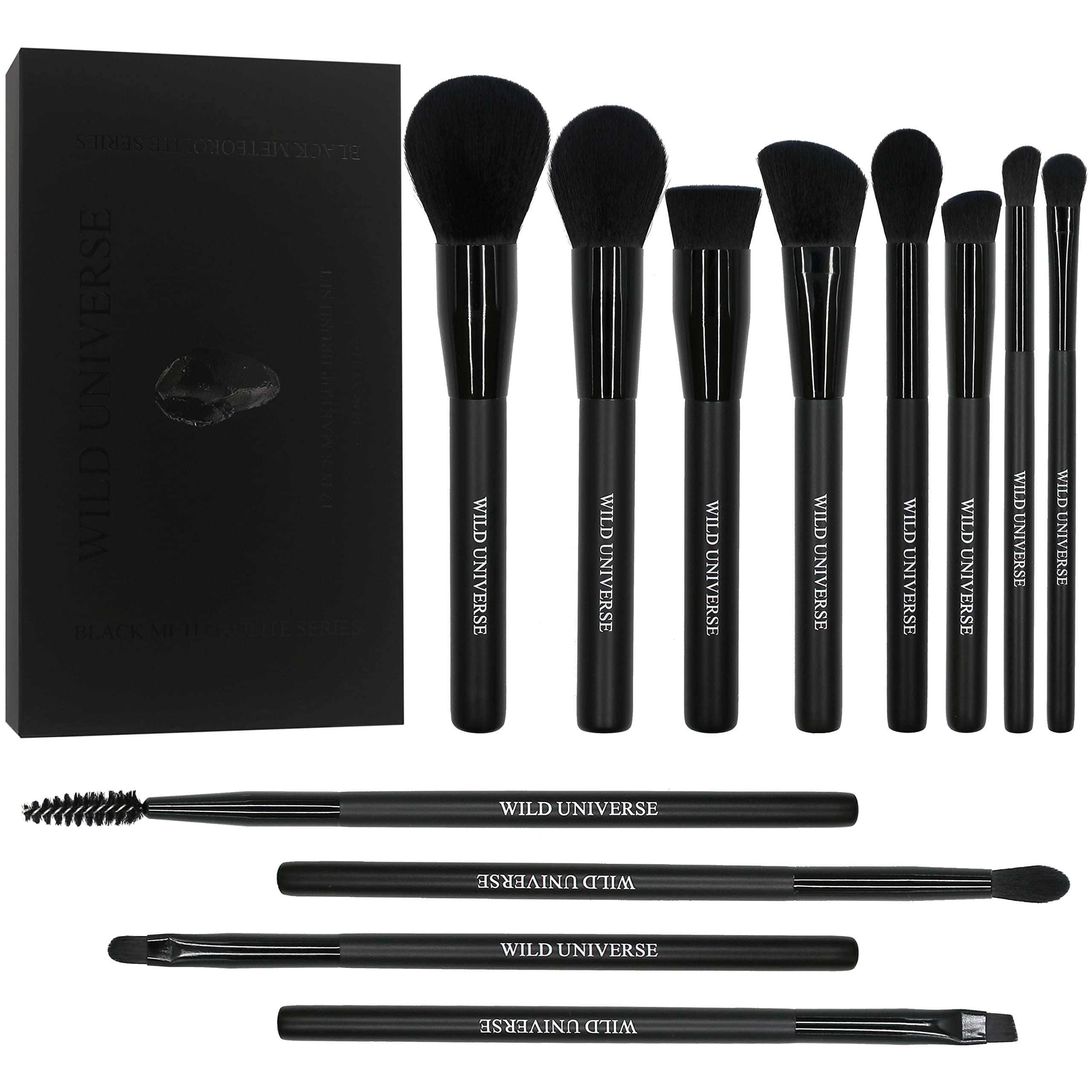 Makeup Brushes 12Pcs Makeup Brushes Set Professional, Premium Synthetic Kabuki Foundation Powder Contour Blush Concealer Eyeshadow Blending Highlighter Eyeliner Eyebrow Makeup Brush (Black)