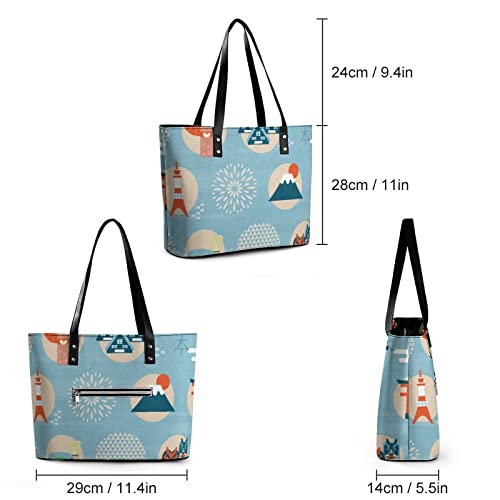 Womens Handbag Japanese Symbols Leather Tote Bag Top Handle Satchel Bags For Lady