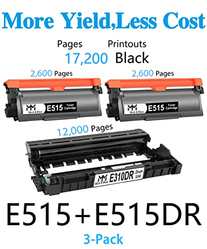MM MUCH & MORE Compatible Toner Cartridge & Drum Unit Replacement for Dell 593-BBKD and 593-BBKE use for E310dw E515dn E515dw E514dw Printers (3 Pack, 2 Toner + 1 Drum)