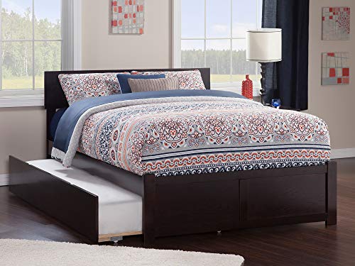 AFI Orlando Queen Platform Bed with Footboard and Turbo Charger with Twin Extra Long Trundle in Espresso