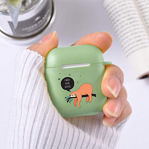 Green Case Cover for AirPod 1&2 w/Keychain Carabiner+Storage Bag,Cute Sloth Airpod Case Wireless Earphone Case Smooth Anti-dust Flexible Silicone Protective Cover Soft Skin Avocado Green Case