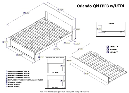 AFI Orlando Queen Platform Bed with Footboard and Turbo Charger with Twin Extra Long Trundle in Espresso