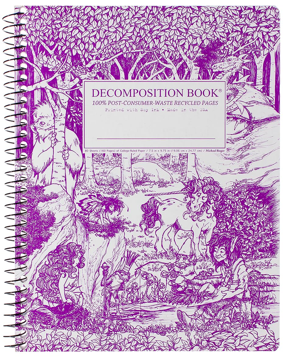 Decomposition Fairy Tale Forest College Ruled Spiral Notebook - 9.75 x 7.5 Journal with 160 Lined Pages - 100% Recycled Paper - Cute Notebooks for School Supplies, Home & Office - Made in USA