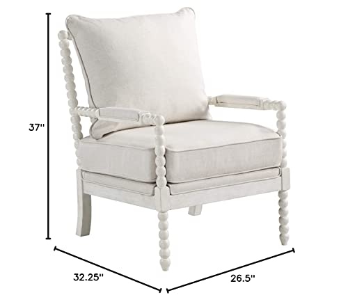 OSP Home Furnishings Kaylee Spindle Accent Chair, 26.5β W x 32.25β D x 37β H, Antique White Frame with White Linen Fabric
