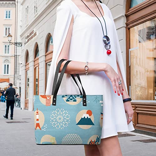 Womens Handbag Japanese Symbols Leather Tote Bag Top Handle Satchel Bags For Lady
