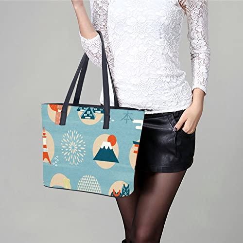Womens Handbag Japanese Symbols Leather Tote Bag Top Handle Satchel Bags For Lady
