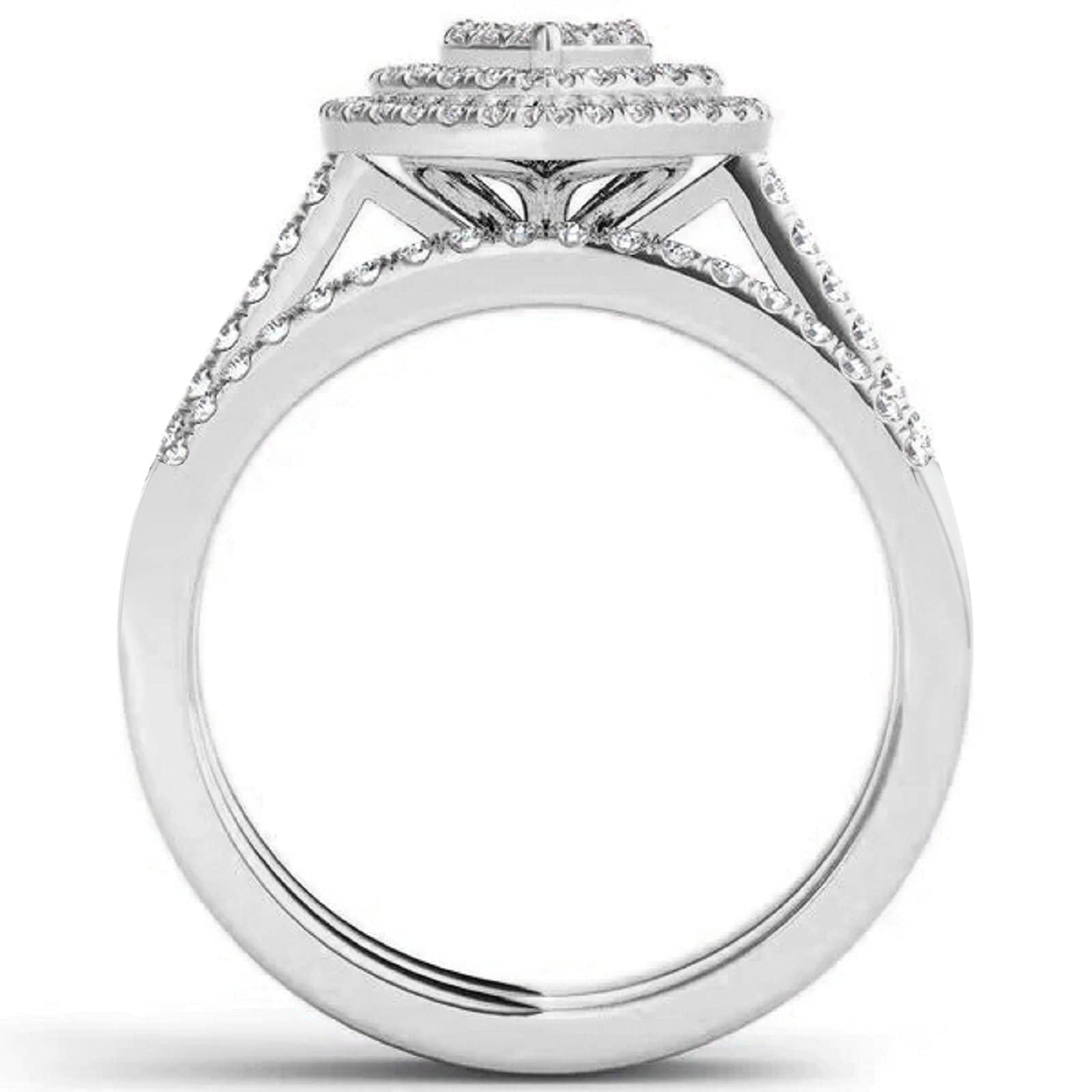 Women Promise Rings Diamond Carving Love Shaped Simulated Diamond Fashion Ring Women Hollow Wedding Band Stackable Ring Mothers Ring (Silver, 7)