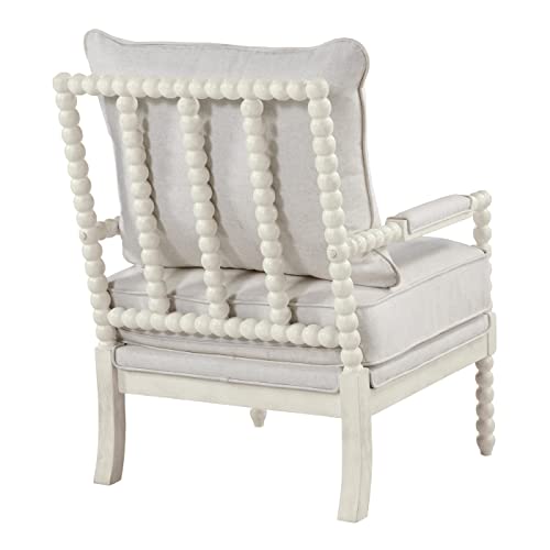 OSP Home Furnishings Kaylee Spindle Accent Chair, 26.5β W x 32.25β D x 37β H, Antique White Frame with White Linen Fabric