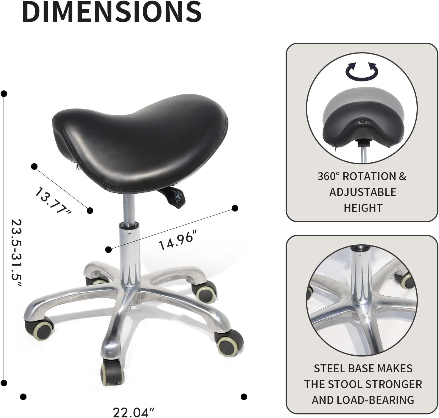 LIMKOMES Saddle Stool Salon Chair Ergonomic Adjustable Swivel Stool Chair with Hydraulic Lifting Height Adjustable Rolling Stool for Office Desk Clinic Dentist Spa