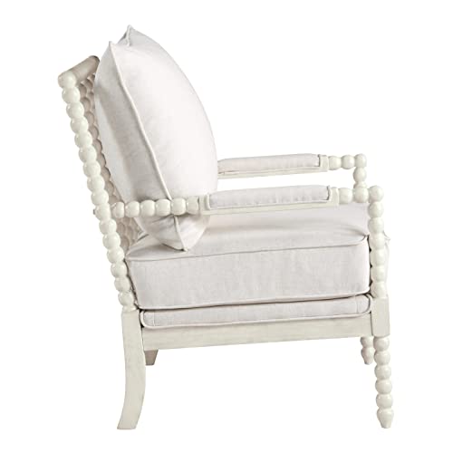 OSP Home Furnishings Kaylee Spindle Accent Chair, 26.5β W x 32.25β D x 37β H, Antique White Frame with White Linen Fabric