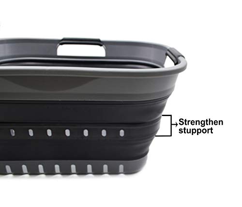 SAMMART 19L (5 gallon) Collapsible Super Mini 3 Handled Plastic Laundry Basket - Foldable Pop Up Storage Container/Organizer - Space Saving Hamper/Basket, (1, Grey/Black)