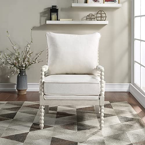 OSP Home Furnishings Kaylee Spindle Accent Chair, 26.5β W x 32.25β D x 37β H, Antique White Frame with White Linen Fabric
