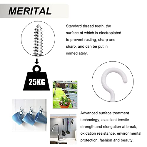 smseace 100pcs 3/4Inch White Ceiling Hooks Vinyl Coated Screw-in Hooks for Decorating Christmas Lights Hanger Hooks Outdoor Wire and Fairy Lights D-007-3/4