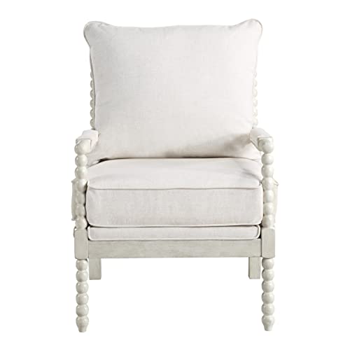 OSP Home Furnishings Kaylee Spindle Accent Chair, 26.5β W x 32.25β D x 37β H, Antique White Frame with White Linen Fabric