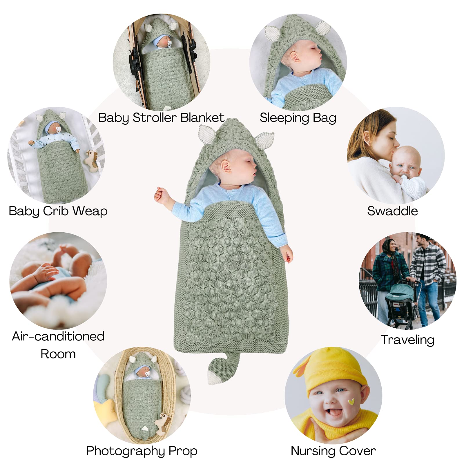 Opewod Unisex Infant Swaddle Blankets Soft Sleeping Bag Fleece Knit Stroller Wraps for Newborn Boys and Girls Warm
