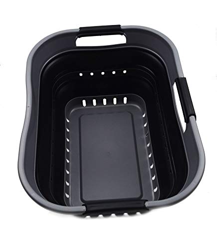 SAMMART 19L (5 gallon) Collapsible Super Mini 3 Handled Plastic Laundry Basket - Foldable Pop Up Storage Container/Organizer - Space Saving Hamper/Basket, (1, Grey/Black)