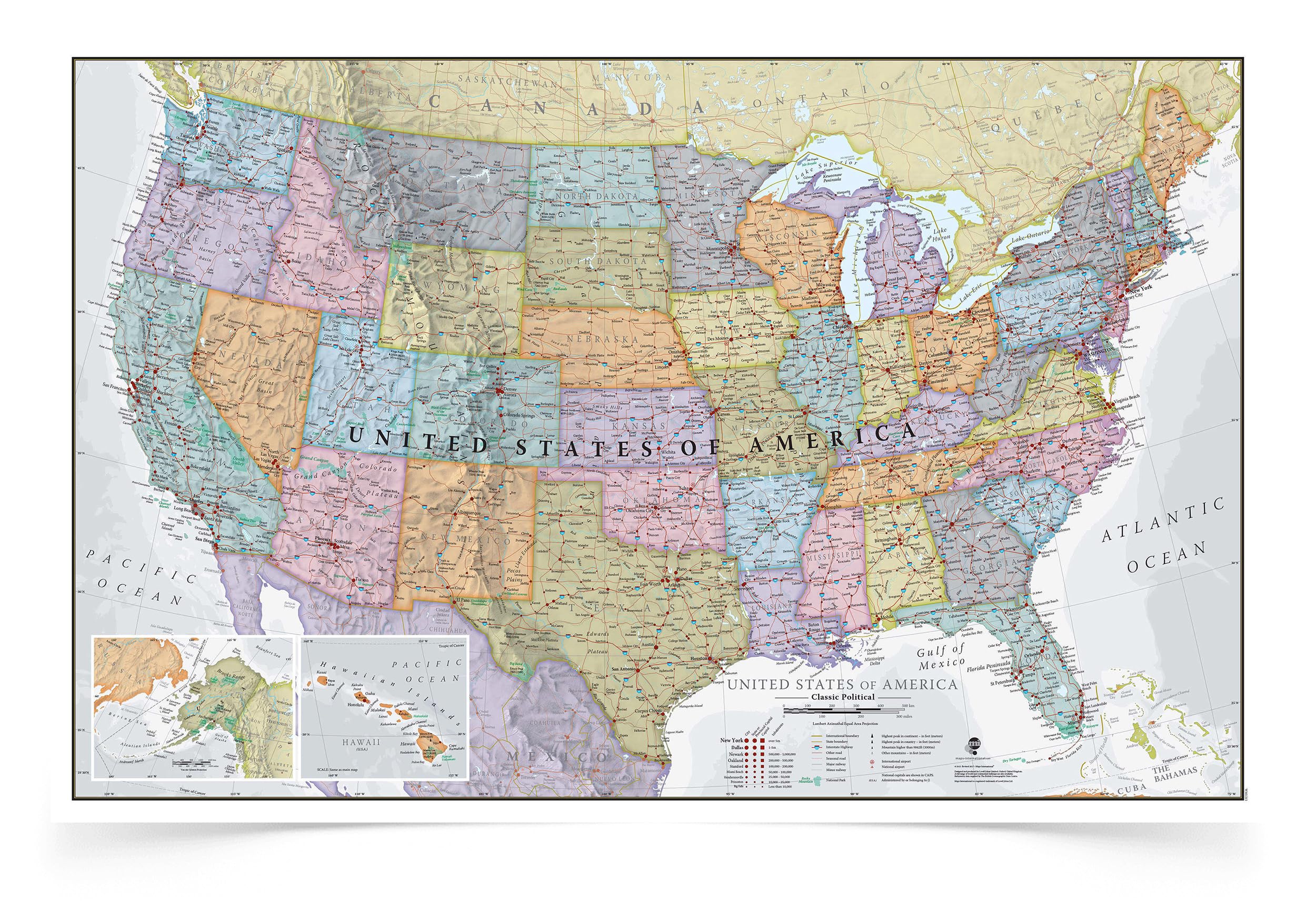 Maps International Classic USA Wall Map - Map of The USA Poster - Front Lamination – 24 x 36