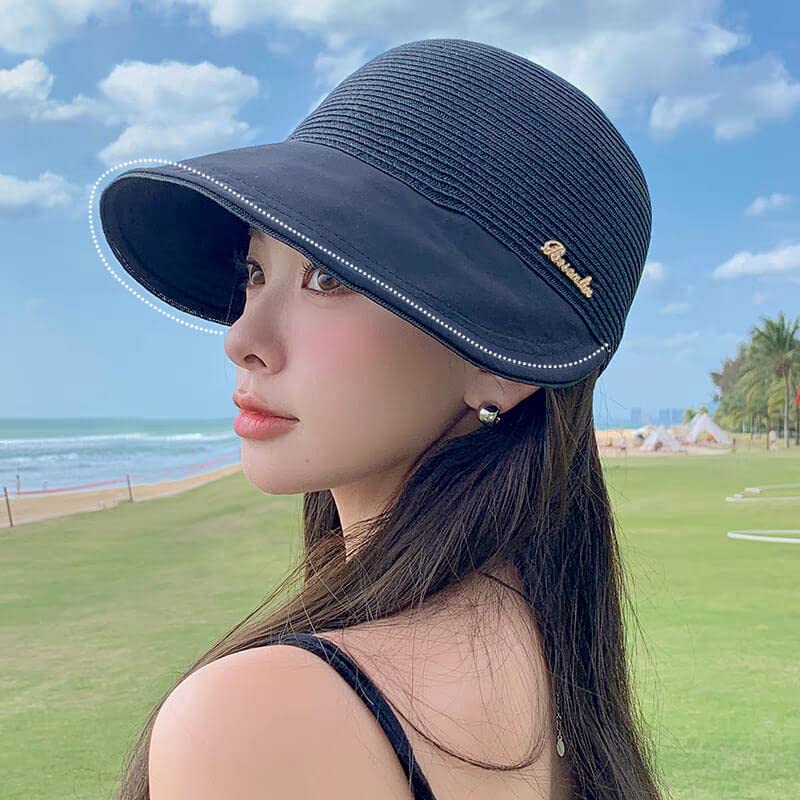 Women's Large Brim Sunscreen Hat for Beach Outing in Summer, Hats for Women UPF 50+ UV Sun Protective Beach Visor Hat (Khaki)