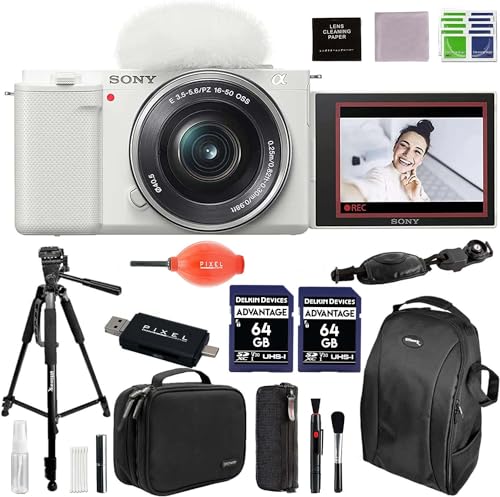 Sony Alpha ZV-E10 Mirrorless Vlog Camera & 16-50mm Lens Bundle with Handy Case, Backpack, Tripod, Wrist Strap + More