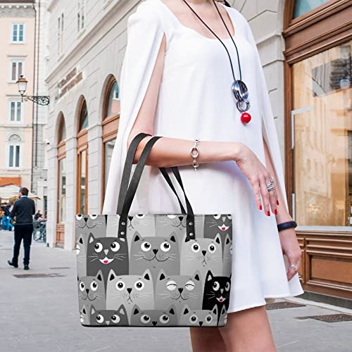 Womens Handbag Cats Pattern Leather Tote Bag Top Handle Satchel Bags For Lady
