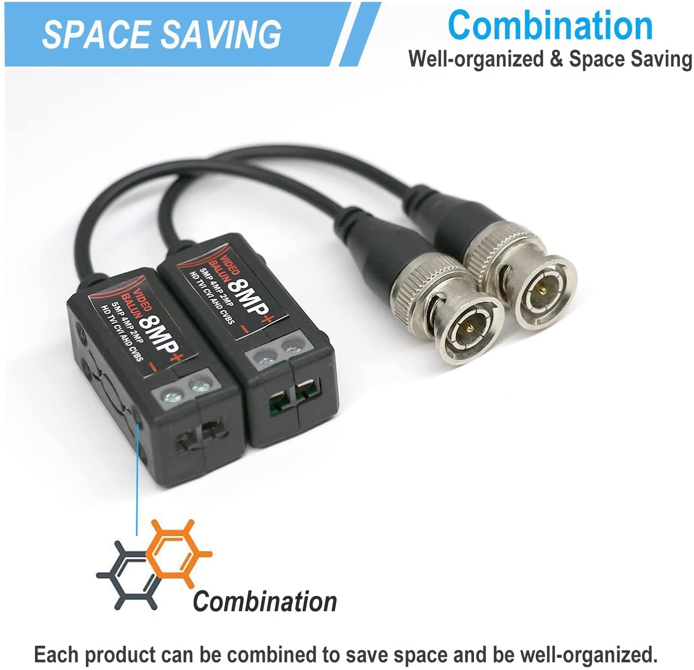ANLINK 4 Pairs 4K 8MP HD Passive Video Balun Connectors, CCTV BNC Passive Video Balun Transceiver for BNC Male Cable via CAT5/5E/6 Twisted Pair Transmitter CCTV Camera System (4 Pairs, Screw Type)
