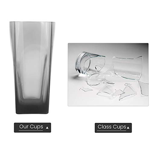 Top-spring 12 Oz Reusable Plastic Water Tumblers, Stackable Shatterproof Clear Drinking Glasses, BPA Free, Set of 6 (12 Oz, Gray)