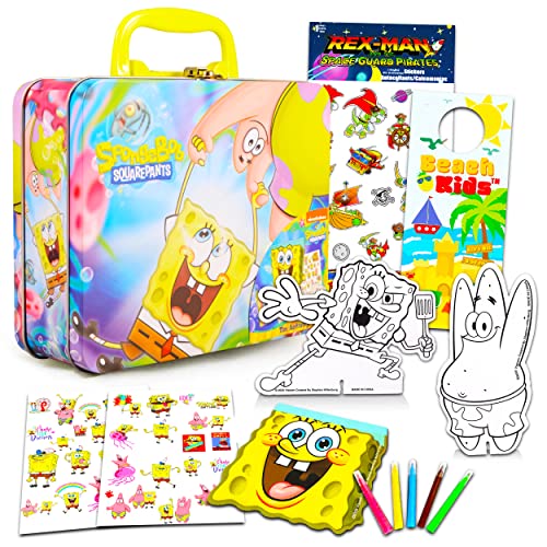 Nickelodeon Spongebob Square Pants Activity Set Spongebob Tin Lunch Box Bundle - Spongebob Toy with Spongebob Squarepants Stickers, Coloring Pages, Activities and More