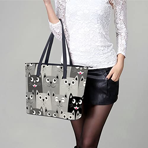 Womens Handbag Cats Pattern Leather Tote Bag Top Handle Satchel Bags For Lady
