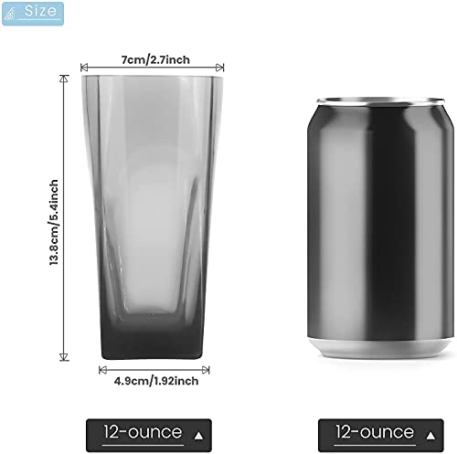 Top-spring 12 Oz Reusable Plastic Water Tumblers, Stackable Shatterproof Clear Drinking Glasses, BPA Free, Set of 6 (12 Oz, Gray)