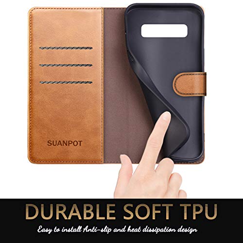 SUANPOT for Samsung Galaxy S10+ /S10 Plus 6.4 (Not Fit S10,S10e) Leather Wallet case with RFID Blocking Credit Card Holder, Flip Folio Book Cell Phone Cover Shockproof case Wallet Pocket 2018 Brown