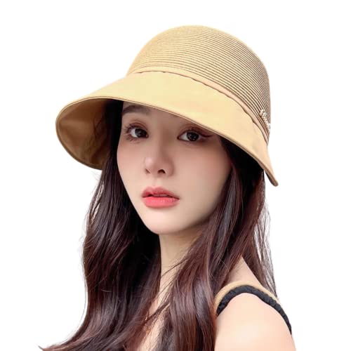 Women's Large Brim Sunscreen Hat for Beach Outing in Summer, Hats for Women UPF 50+ UV Sun Protective Beach Visor Hat (Khaki)