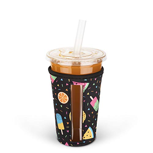 MEETI Reusable Iced Coffee Cup Insulator Sleeve for Cold Beverages, Neoprene Cup Holder Compatible with Starbucks, McDonald's Coffee, Dunkin Donuts, Tim Hortons and More, Medium, Icecream