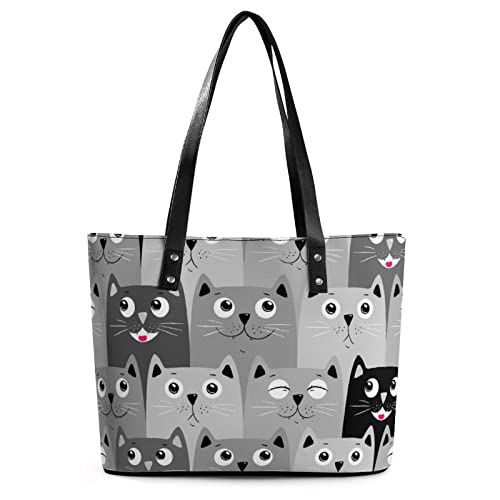 Womens Handbag Cats Pattern Leather Tote Bag Top Handle Satchel Bags For Lady