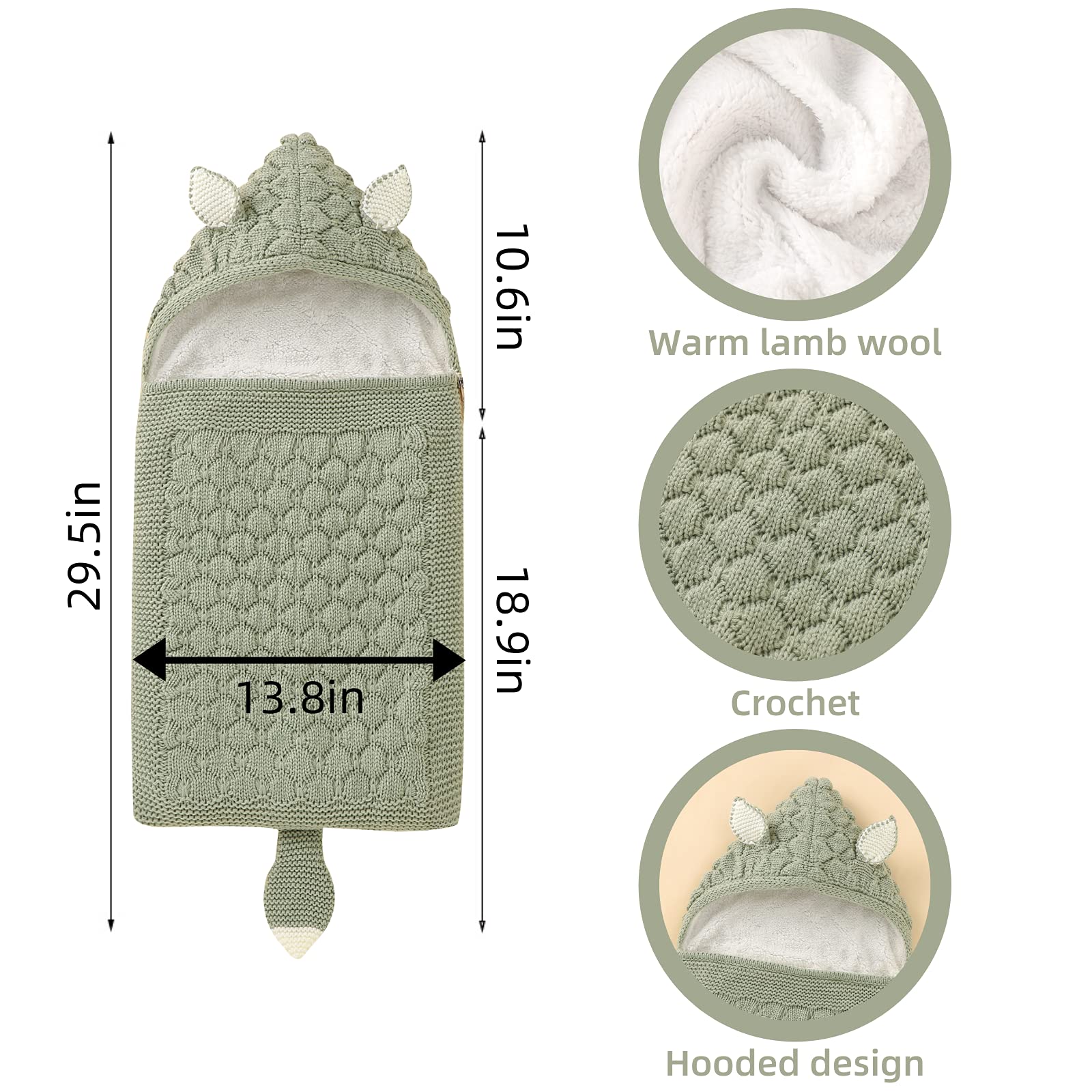 Opewod Unisex Infant Swaddle Blankets Soft Sleeping Bag Fleece Knit Stroller Wraps for Newborn Boys and Girls Warm