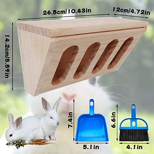 Tfwadmx Rabbit Hay Feeder Chinchilla Grass Holder Small Animals Wooden Feeding Dispenser Bunny Less Wasted Food Manger with Cleaning Set for Guinea Pig Gerbil Hamster Squirrel