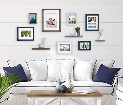 Kate and Laurel Bordeaux Gallery Wall Frame and Shelf Kit, Set of 10, Multiple Coastal Finishes, Assorted Size Frames and Three Display Shelves