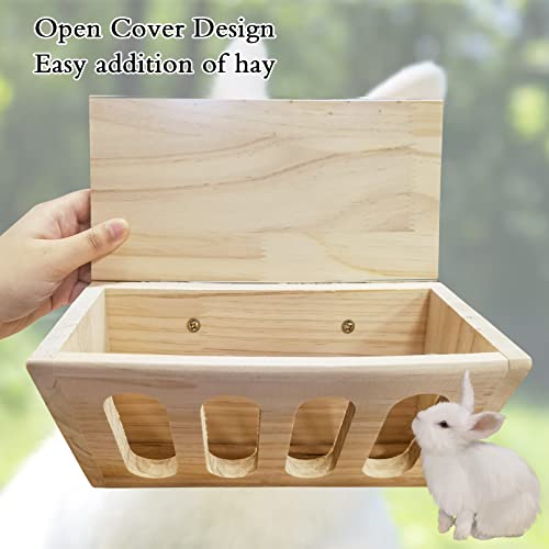 Tfwadmx Rabbit Hay Feeder Chinchilla Grass Holder Small Animals Wooden Feeding Dispenser Bunny Less Wasted Food Manger with Cleaning Set for Guinea Pig Gerbil Hamster Squirrel