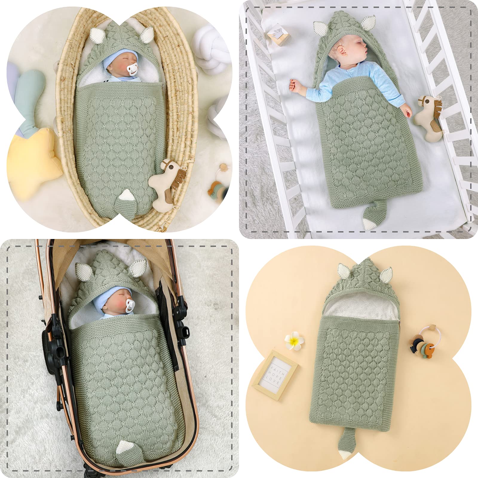 Opewod Unisex Infant Swaddle Blankets Soft Sleeping Bag Fleece Knit Stroller Wraps for Newborn Boys and Girls Warm