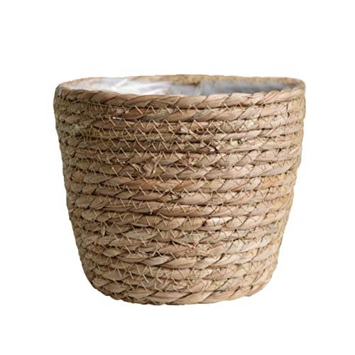 SANGDA Seagrass Basket Planters, Flower Pots Cover Storage Basket Plant Containers Hand Woven Basket Planter with Plastic Liners Straw Flower Pot for Indoor Outdoor Plant