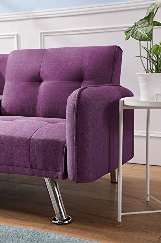 Good Sleeper Sofa Couch Convertible Twin Size Futon Sofa Bed for Small Rooms Office Gust Room, Metal Chrome Middle Legs (Fabric Purple)