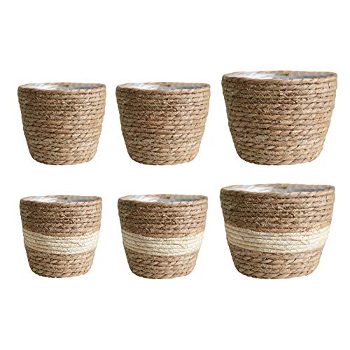 SANGDA Seagrass Basket Planters, Flower Pots Cover Storage Basket Plant Containers Hand Woven Basket Planter with Plastic Liners Straw Flower Pot for Indoor Outdoor Plant