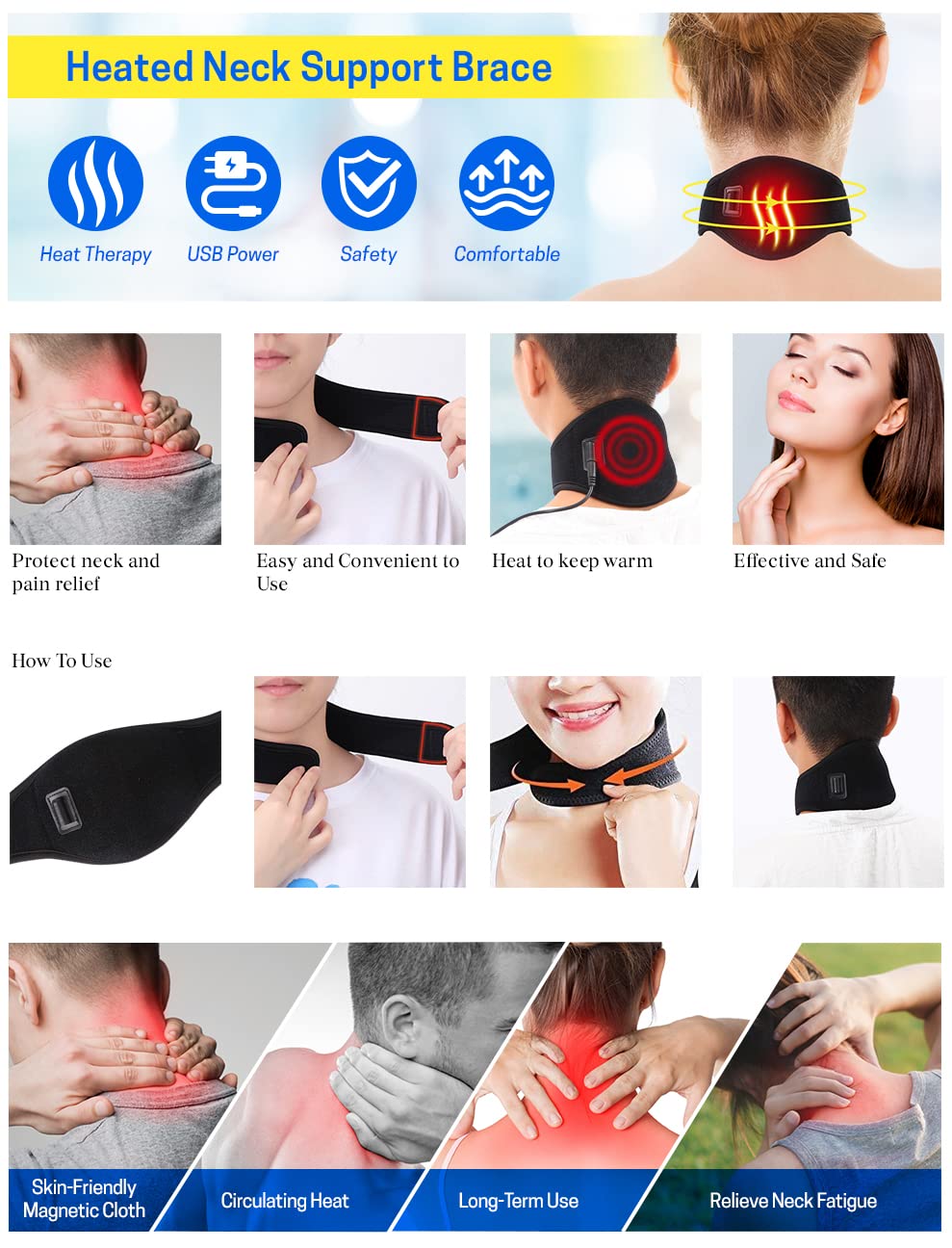 Heated Neck Wrap, Neck Support for Pain Relief, Neck Heating Pad for Neck Pain and Pressure Relief, Portable Household Warm Neck Brace