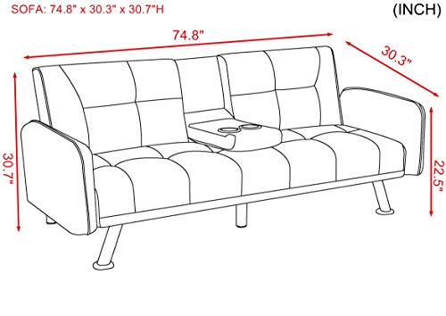 Good Sleeper Sofa Couch Convertible Twin Size Futon Sofa Bed for Small Rooms Office Gust Room, Metal Chrome Middle Legs (Fabric Purple)
