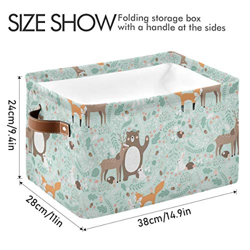 Storage Basket Cube Forest Animal Bear Fox Flower Large Collapsible Toys Storage Box Bin Laundry Organizer for Closet Shelf Nursery Kids Bedroom,15x11x9.5 in,1 Pack