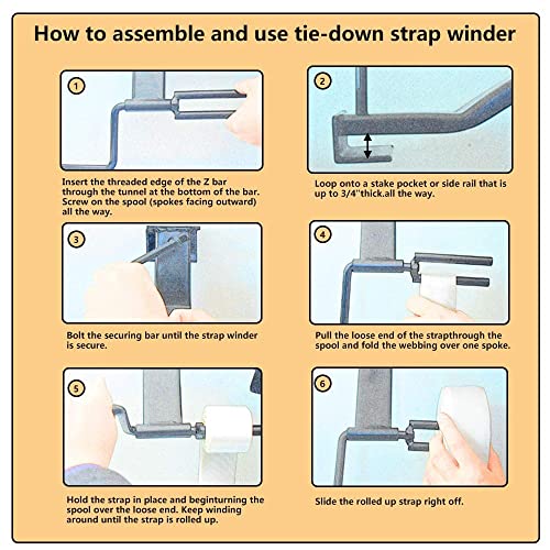 Winch Strap Winder Truck Trailer Flatbed Winch Cargo Tie-Downs Strap Winder, Roll-up Flatbed Trailer Winch Straps up to 4" Wide, Used in Trailers, Trucks, Warehouses Vans Docks
