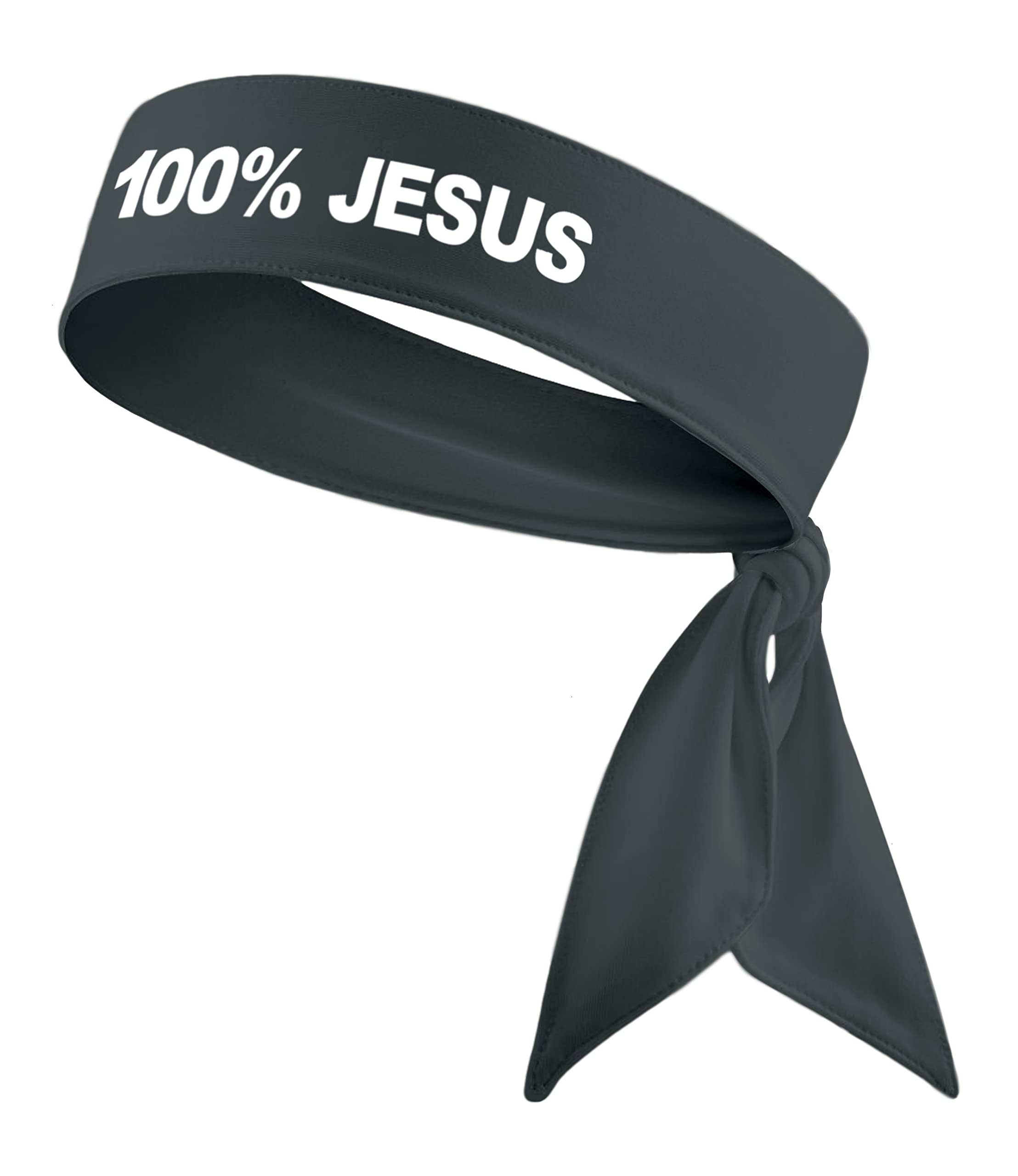100% Jesus Sports Head Tie Headband Soccer Fútbol Football White Black Athletics Fitness - Stretch Sweatband Headwrap Ninja Tie Bandana Moisture Wicking (Dark Grey Headband + White Text)